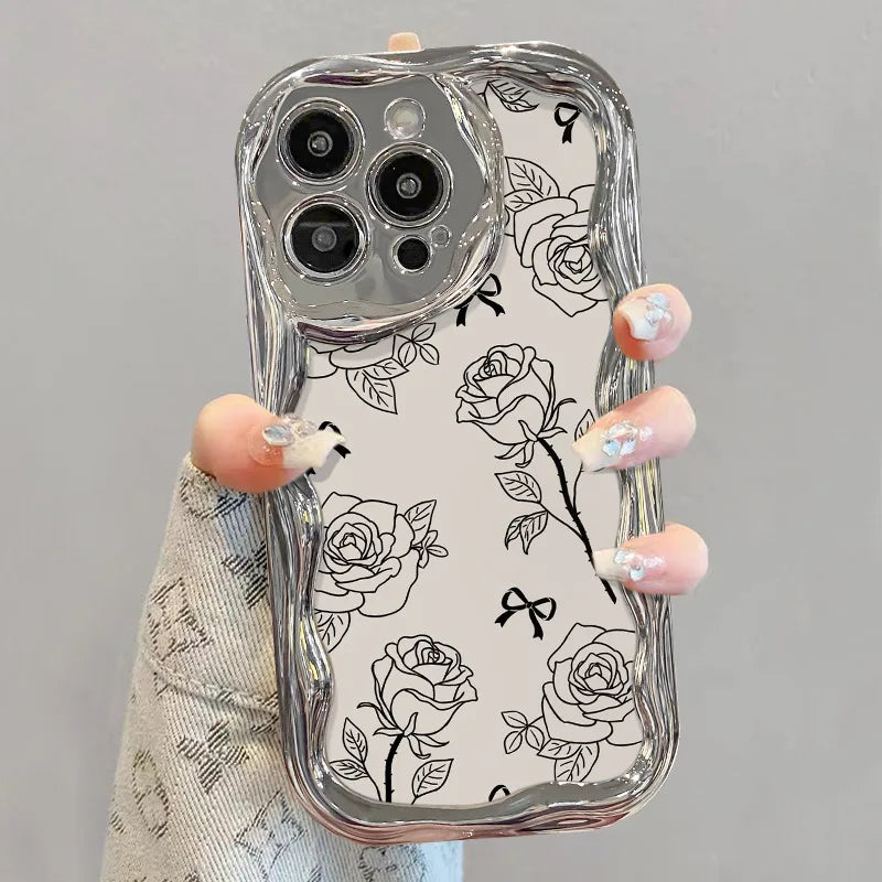 Pink Rose Printed Electroplated Anti Drop Waterproof Shock Absorber TP ...