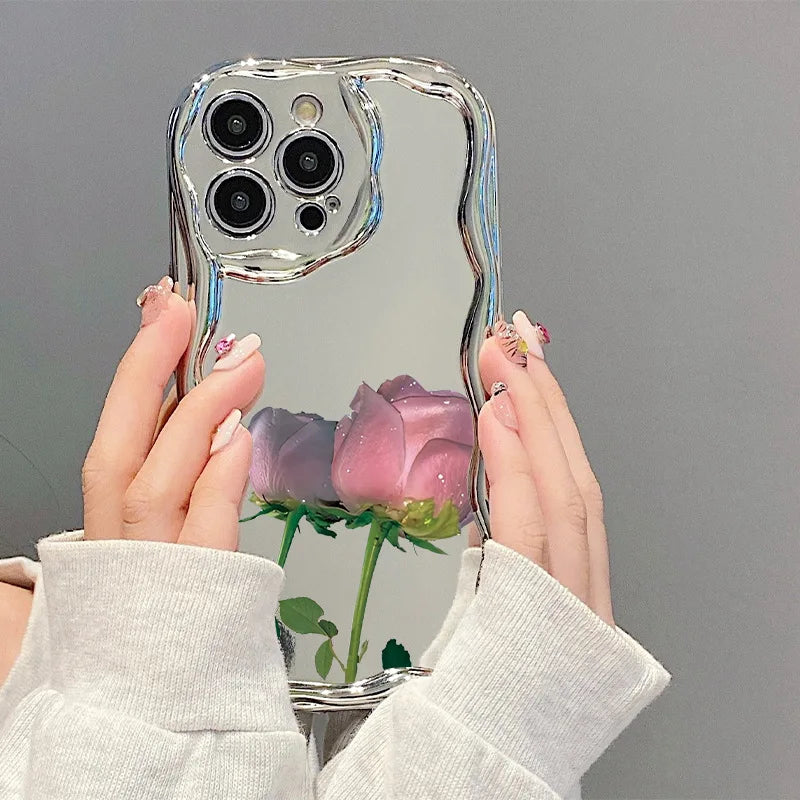 Pink Rose Printed Electroplated Anti Drop Waterproof Shock Absorber TP ...